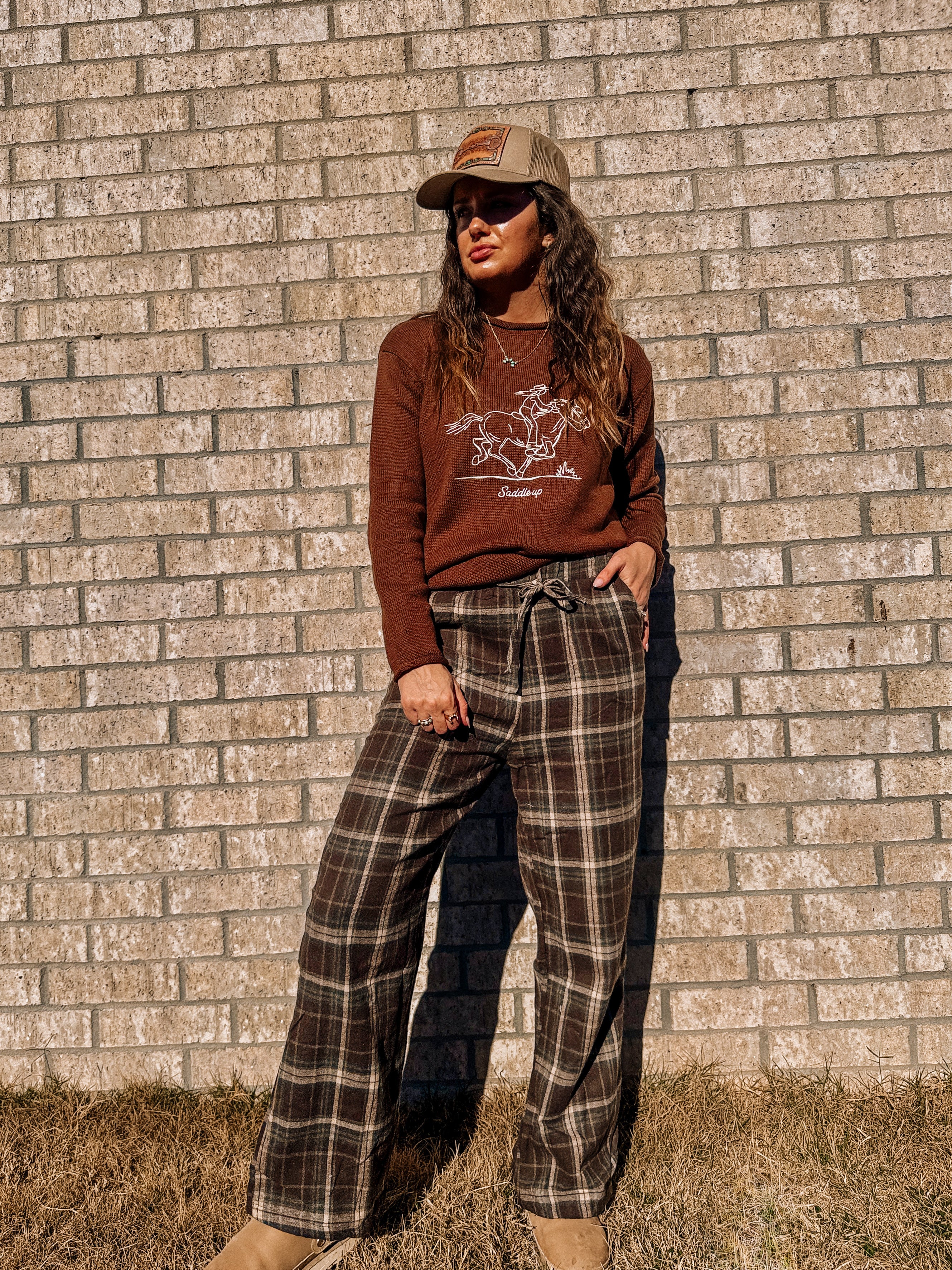Espresso Plaid Wide Legs Pants – Rowdy Western Hippie